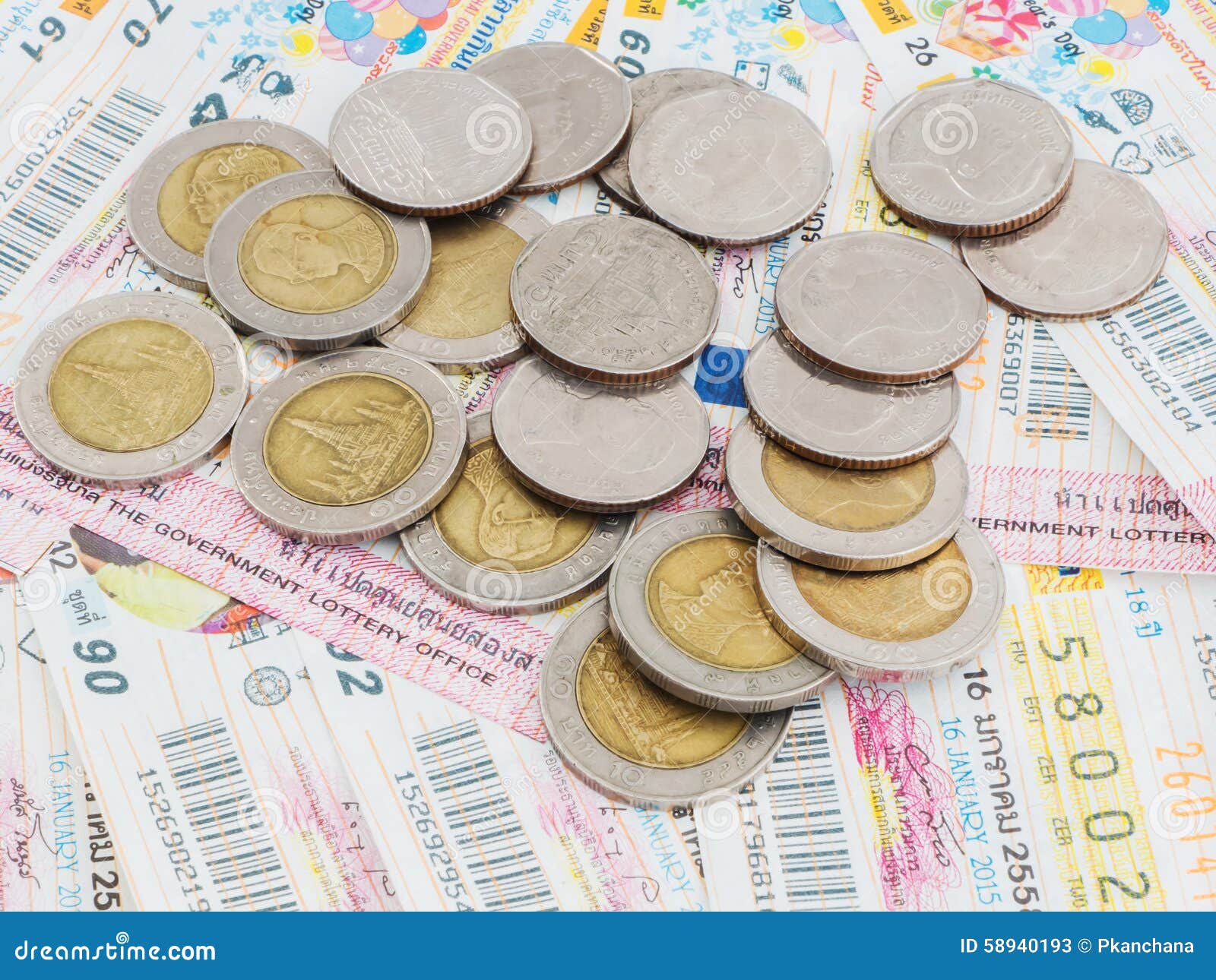 Thai Lottery Tickets and Coins Stock Image - Image of number, play ...