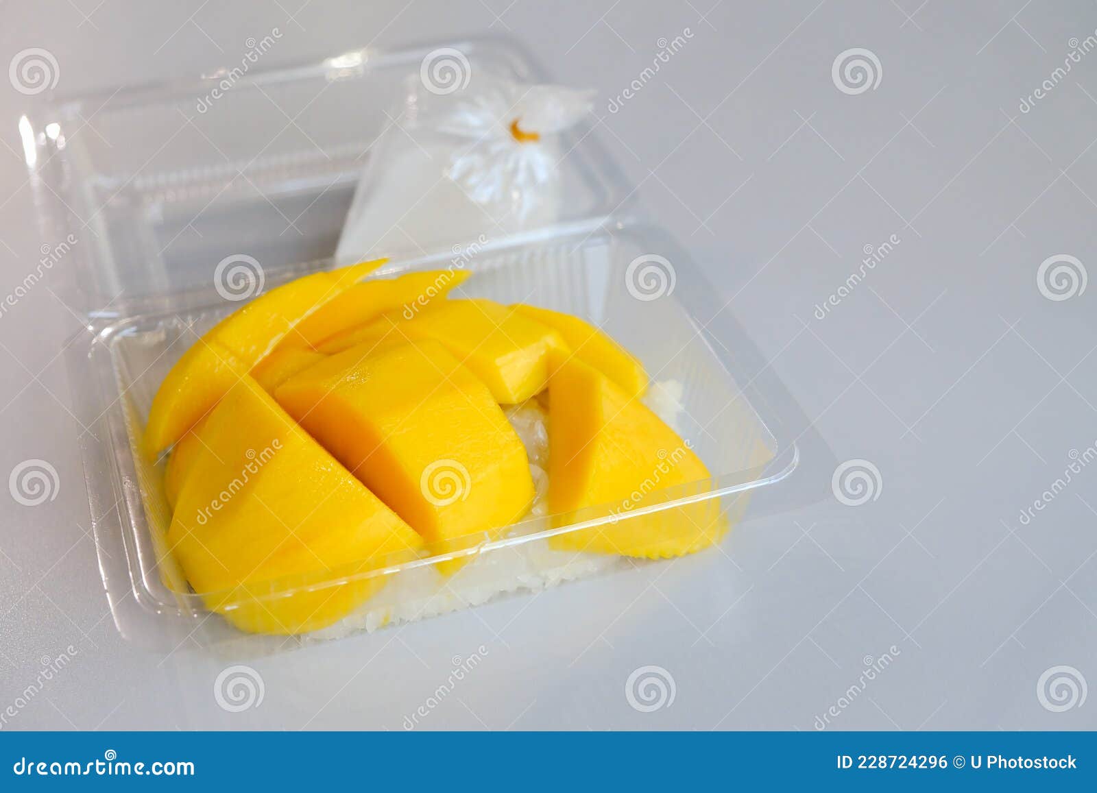 Thai Mango Sticky Rice in Clear Plastic Box Stock Photo - Image of ...