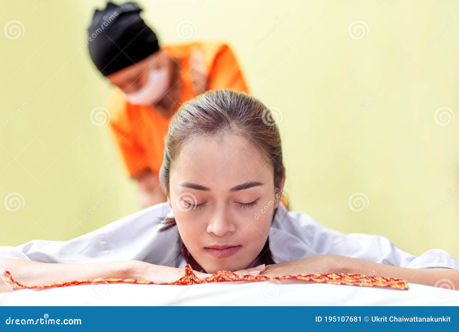 Woman Getting Traditional Thai Stretching Massage Healing Shiatsu