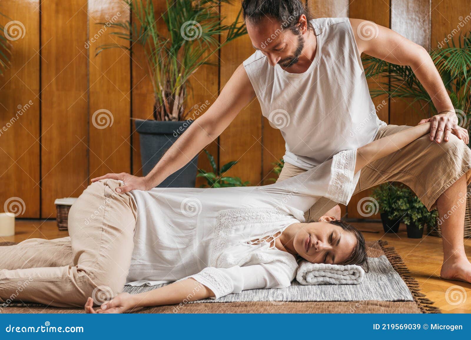 Thai Massage - Stretching Shoulder and Arm Stock Image - Image of male ...