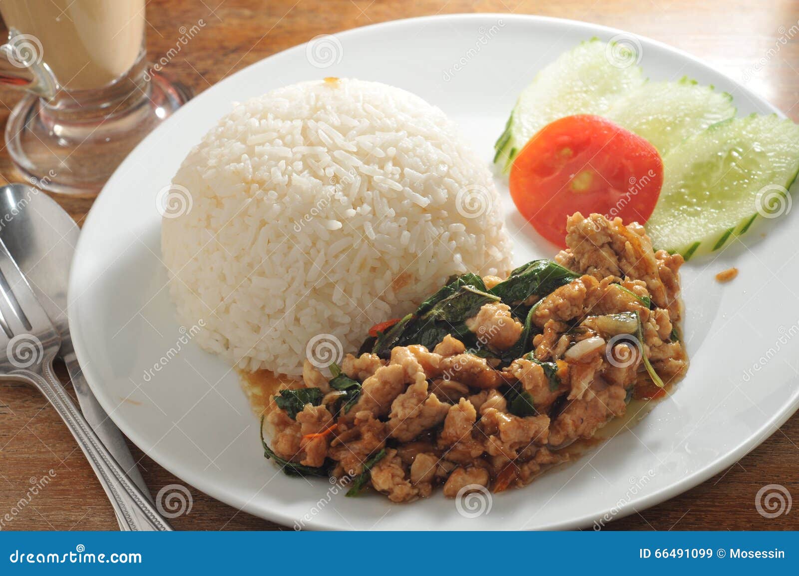 Thai minced pork rice stock image. Image of fruit, lettuce - 66491099