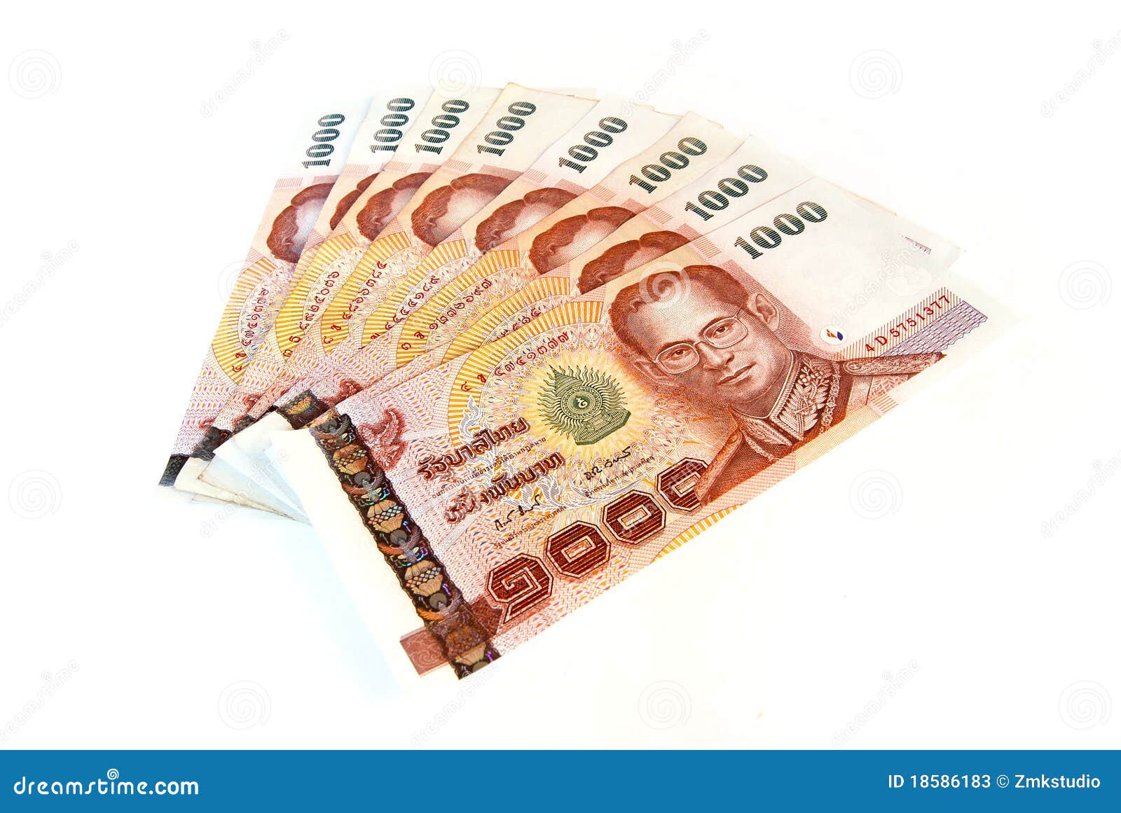 Thai Money, 1000 Baht Banknotes And Coin On White Background. Stock ...