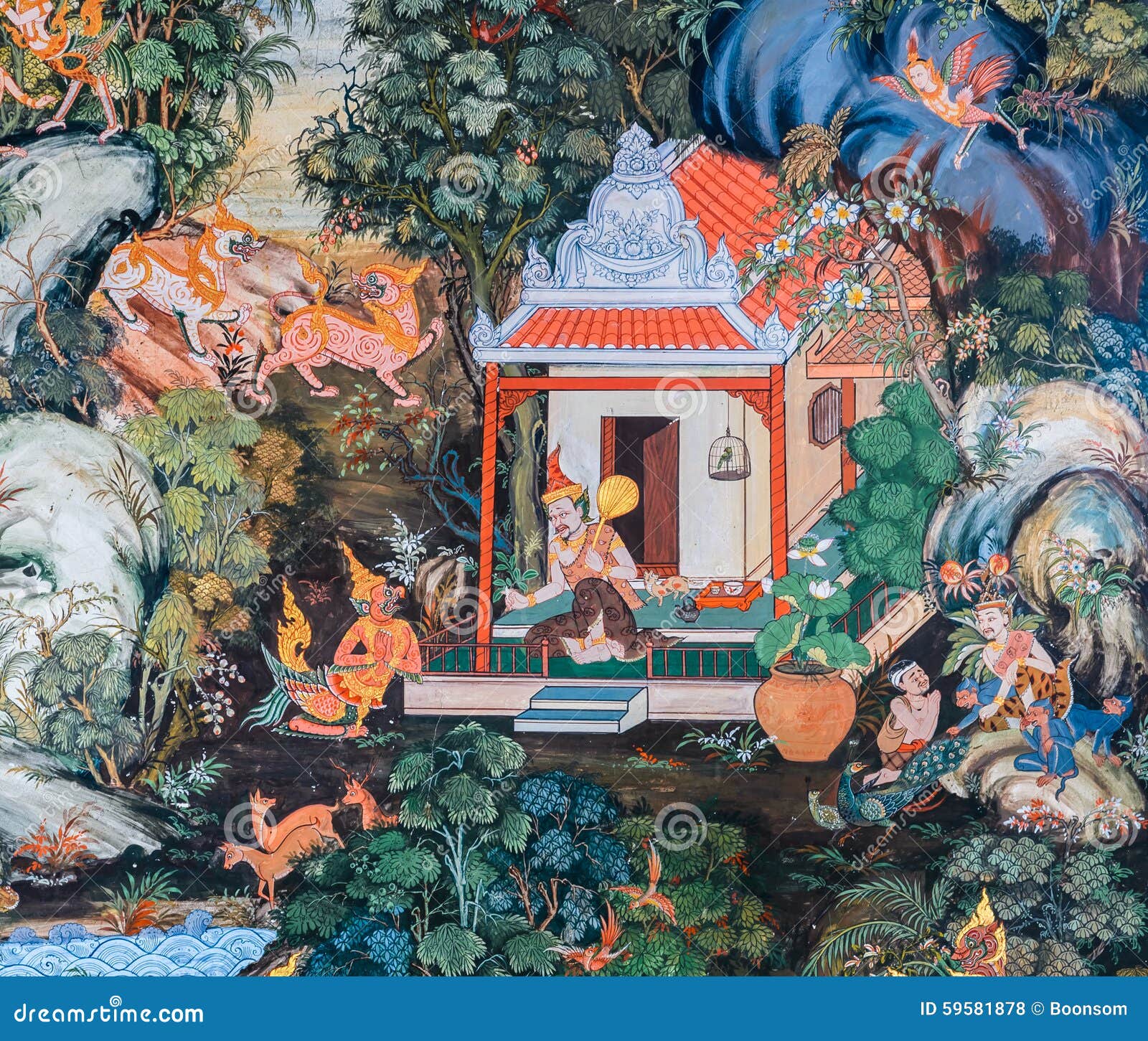 Thai mural painting stock photo. Image of design, detail - 59581878