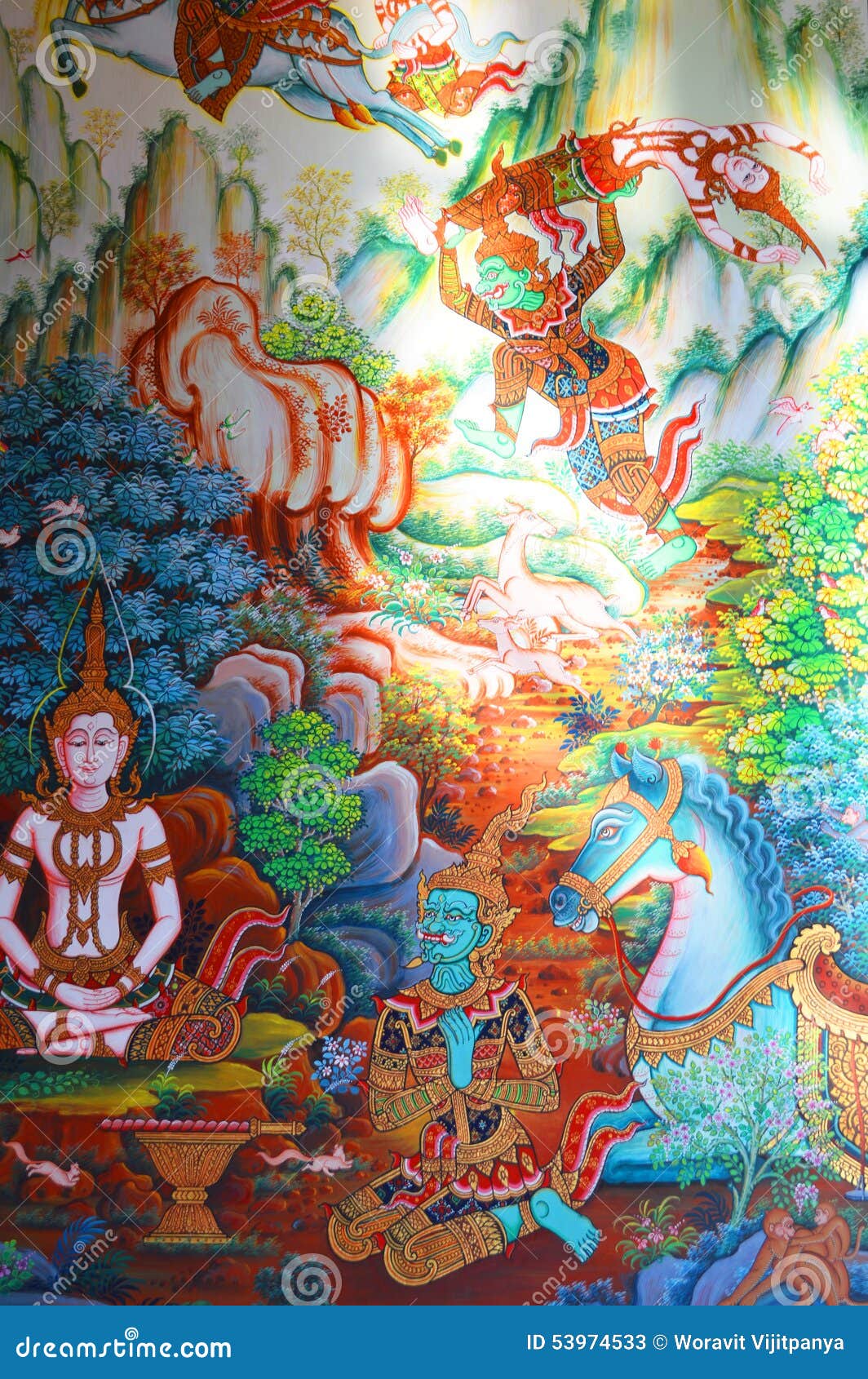 Thai mural paintings stock image. Image of decoration - 53974533