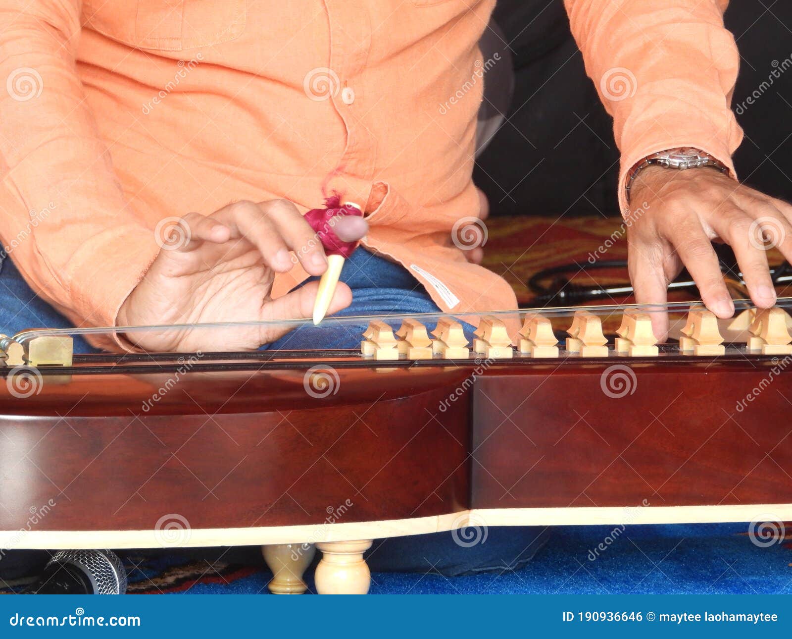 Thai Musician is Playing Thai Stringed Instrument. Stock Photo - Image ...
