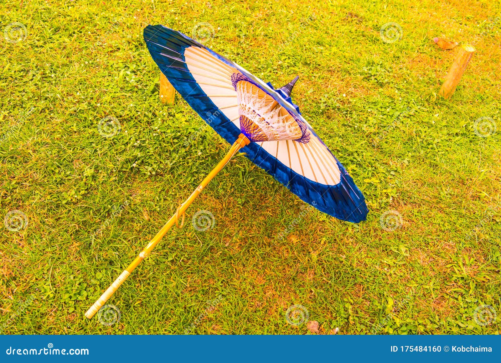 Thai Native Umbrella on Ground Stock Photo - Image of blue, outside ...