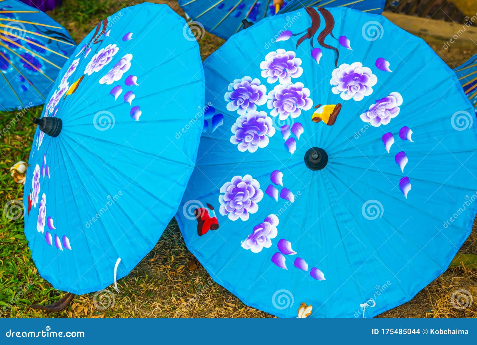 Thai Native Umbrella on Ground Stock Photo - Image of bright, decorated ...