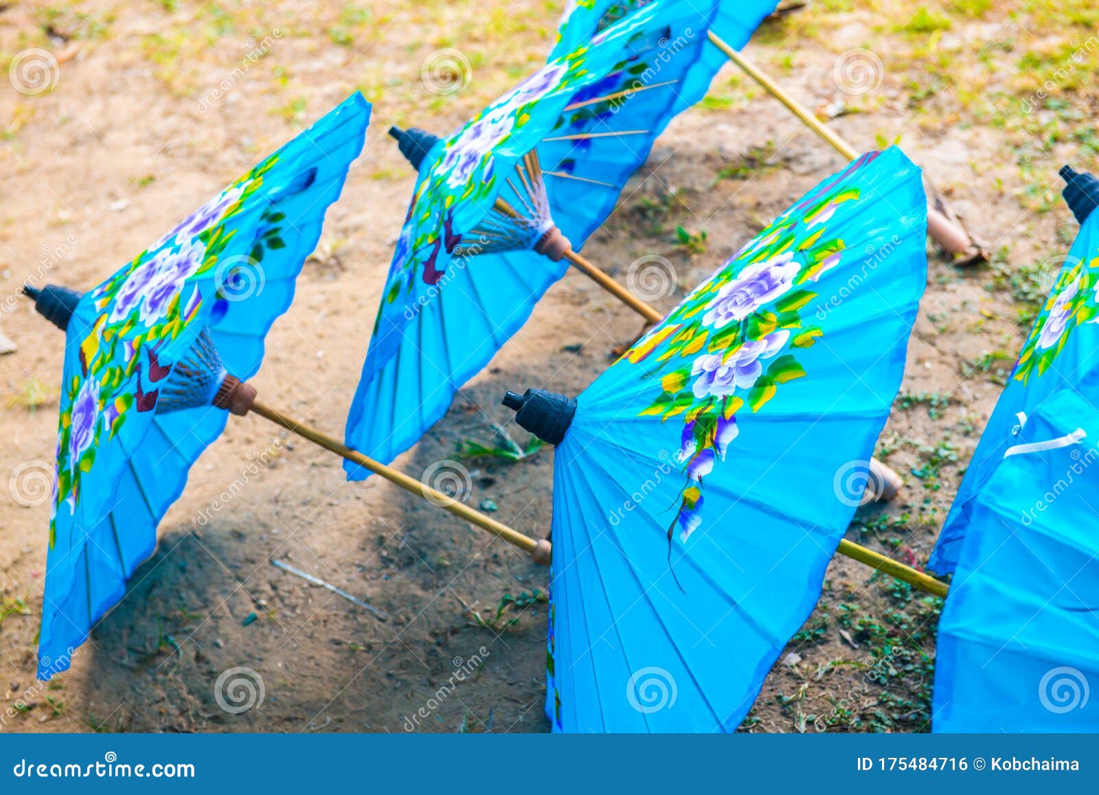 Thai Native Umbrella on Ground Stock Photo - Image of native, colorful ...