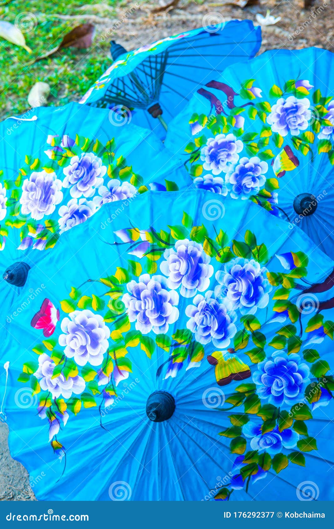 Thai Native Umbrella on Ground Stock Image - Image of beauty, decorated ...