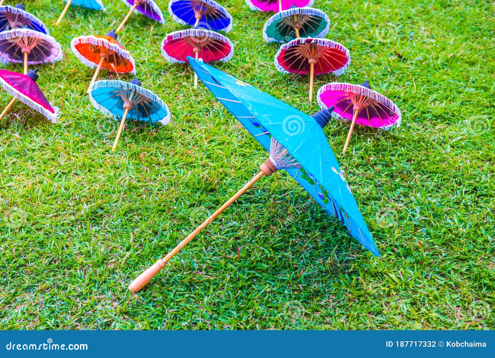 Thai Native Umbrella on Ground Stock Photo - Image of blue, native ...