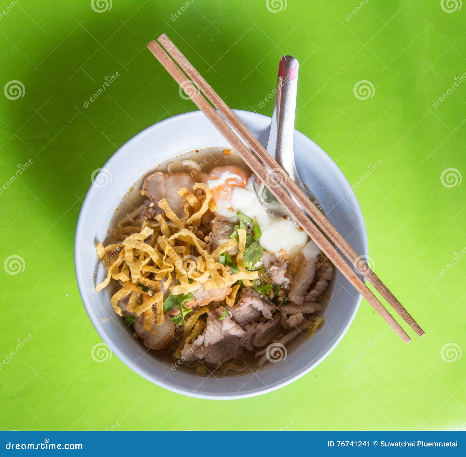 Thai Noodles With Vegetables And Soft Boiled Egg On Greenbackground Stock Image Image Of