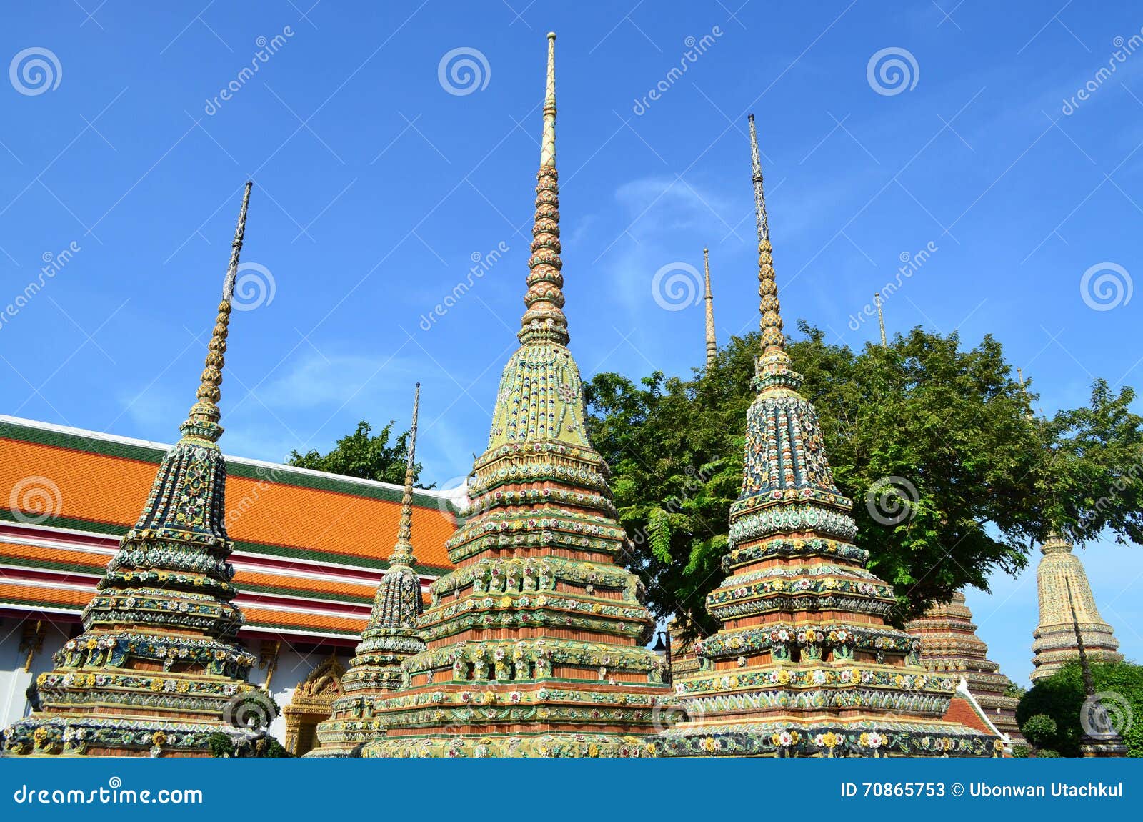 Thai Pagoda with Blue Sky Background Stock Image - Image of religious ...
