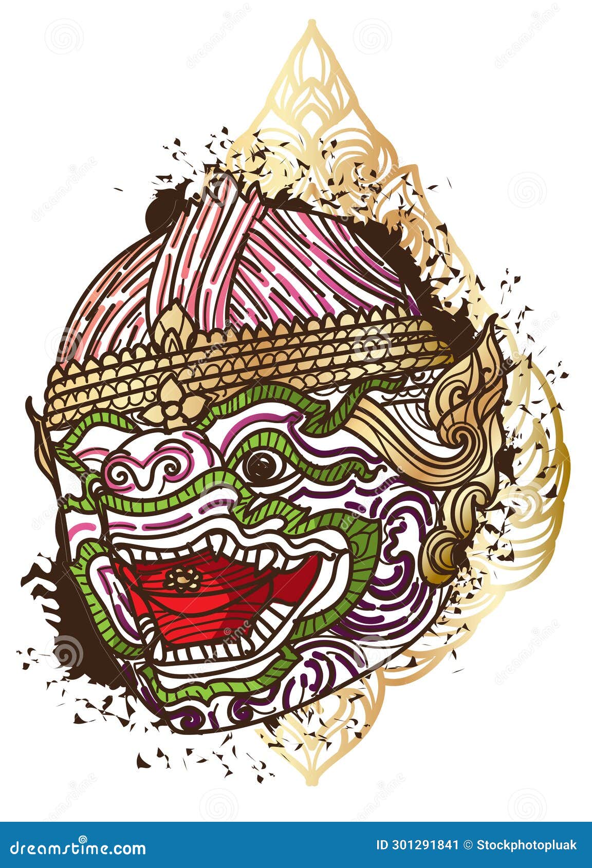 Thai Pattern Art Hanuman Monkey Thai Design Hand Drawing Stock ...