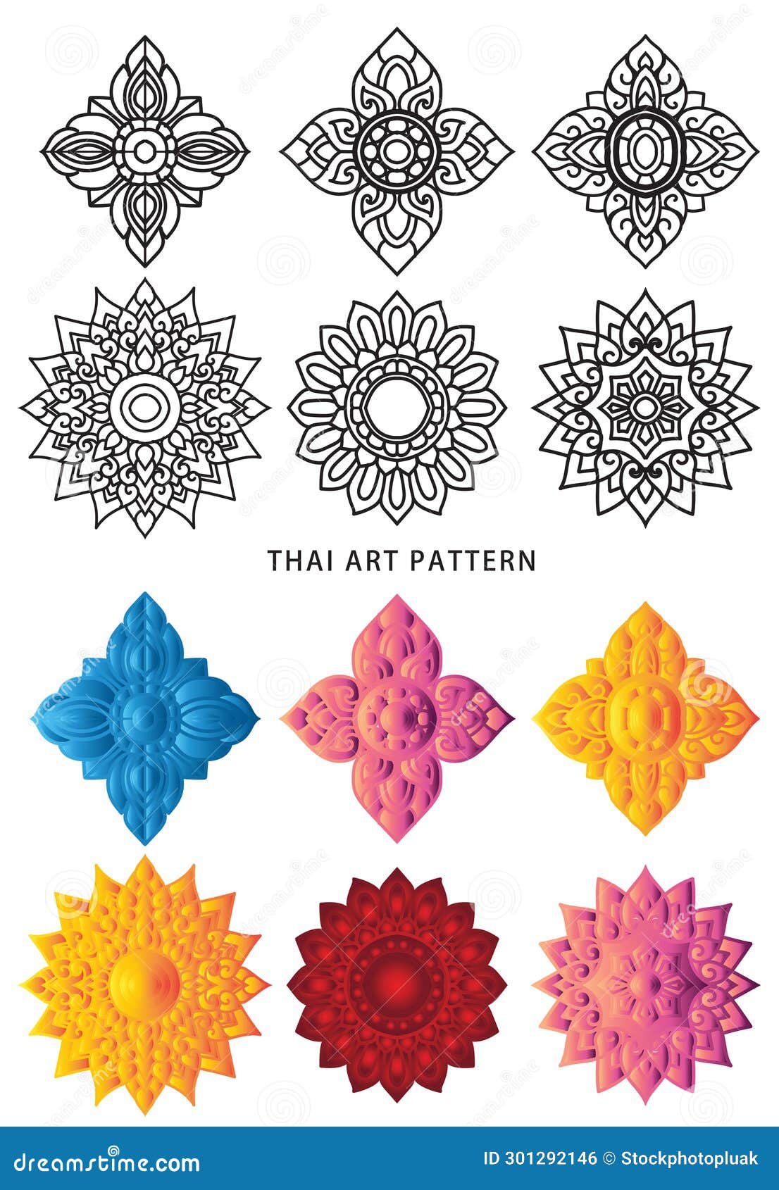 Thai Pattern Flowers Traditional Thai and Black Editorial Photo ...
