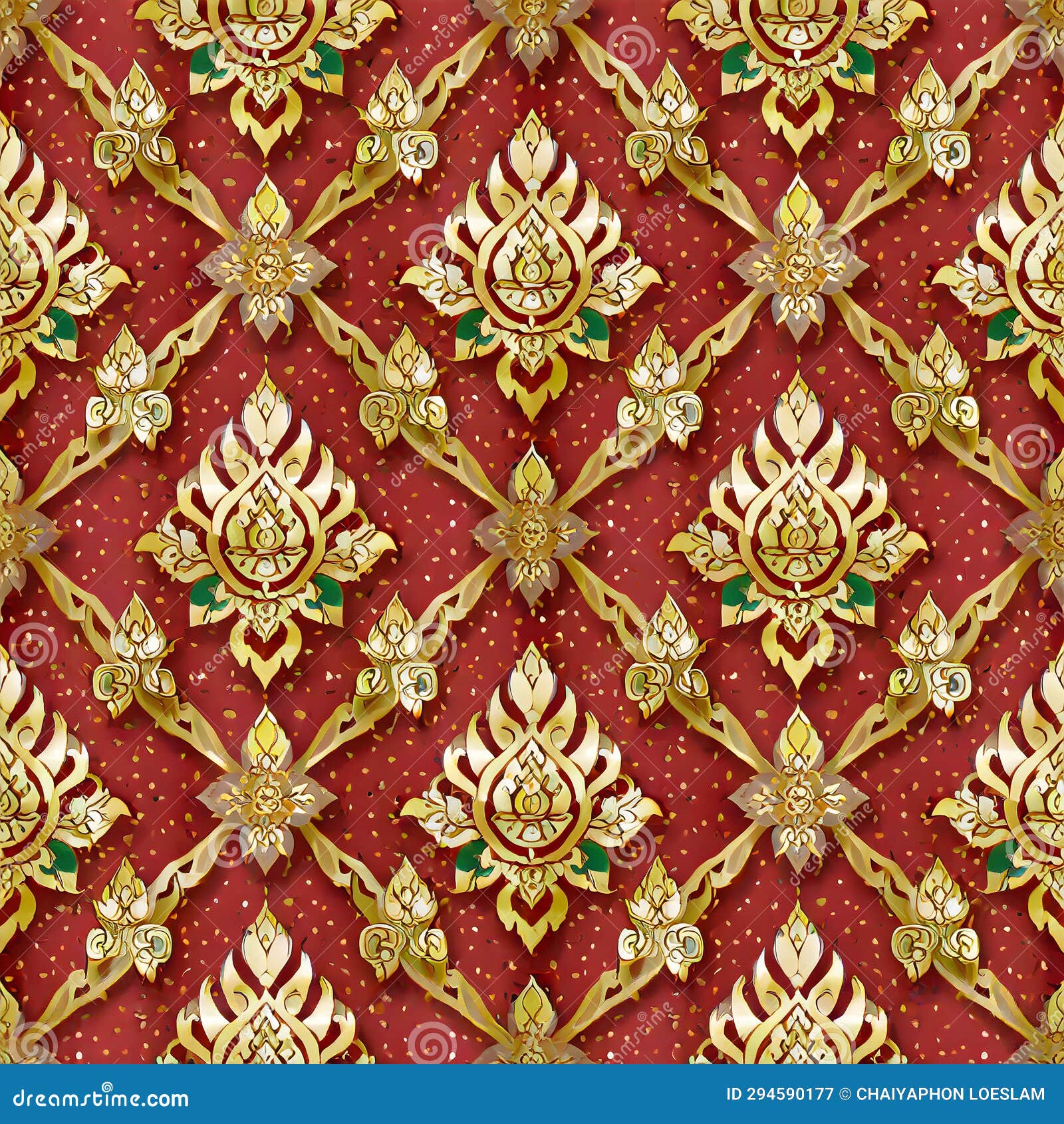 Thai Pattern Seamless, Red and Gold Stock Illustration - Illustration ...
