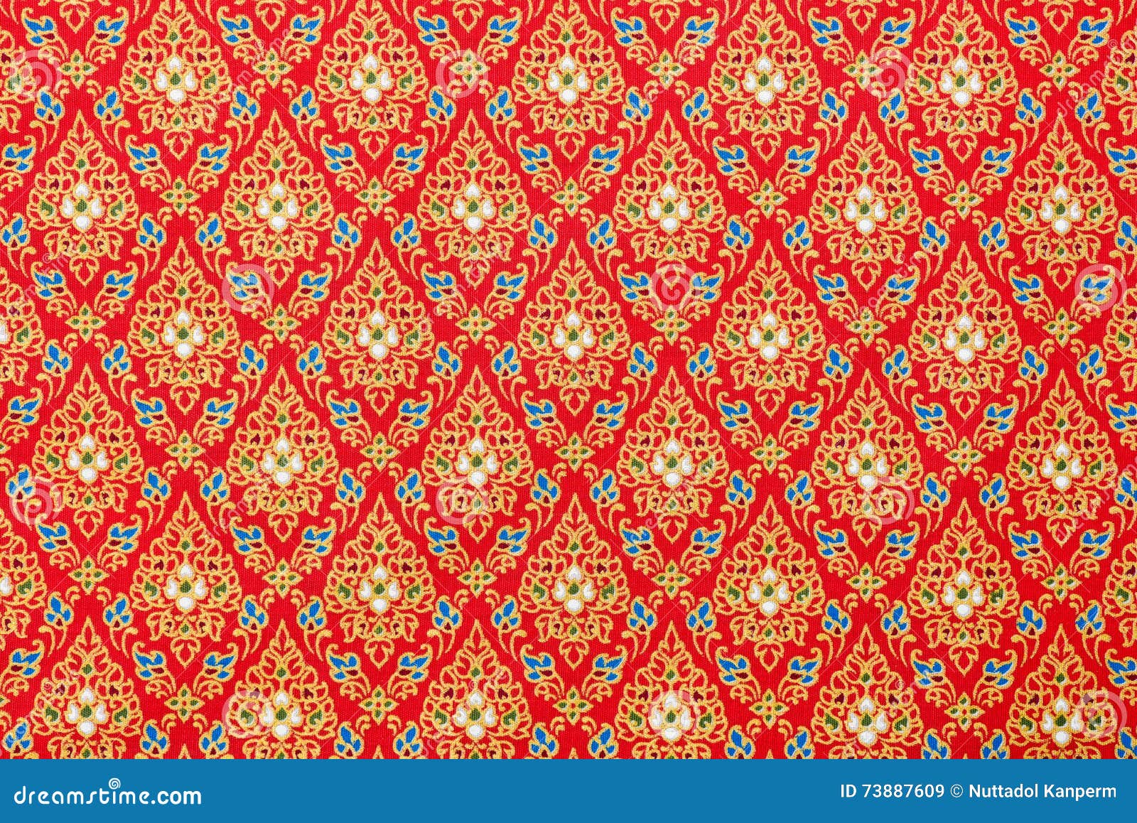 Thai Patterns in Red and Gold on Silk Fabric Stock Image - Image of ...