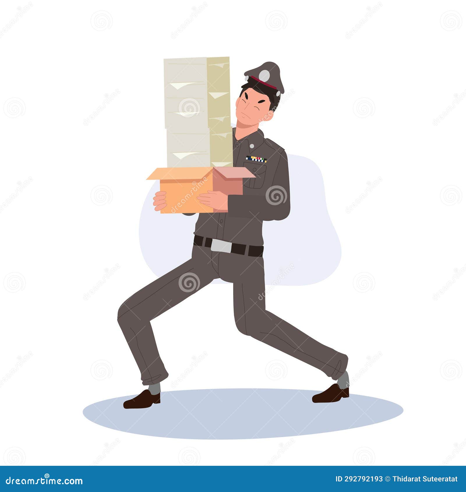 Thai Police Officer in Uniform Handling Paperwork Stock Illustration ...