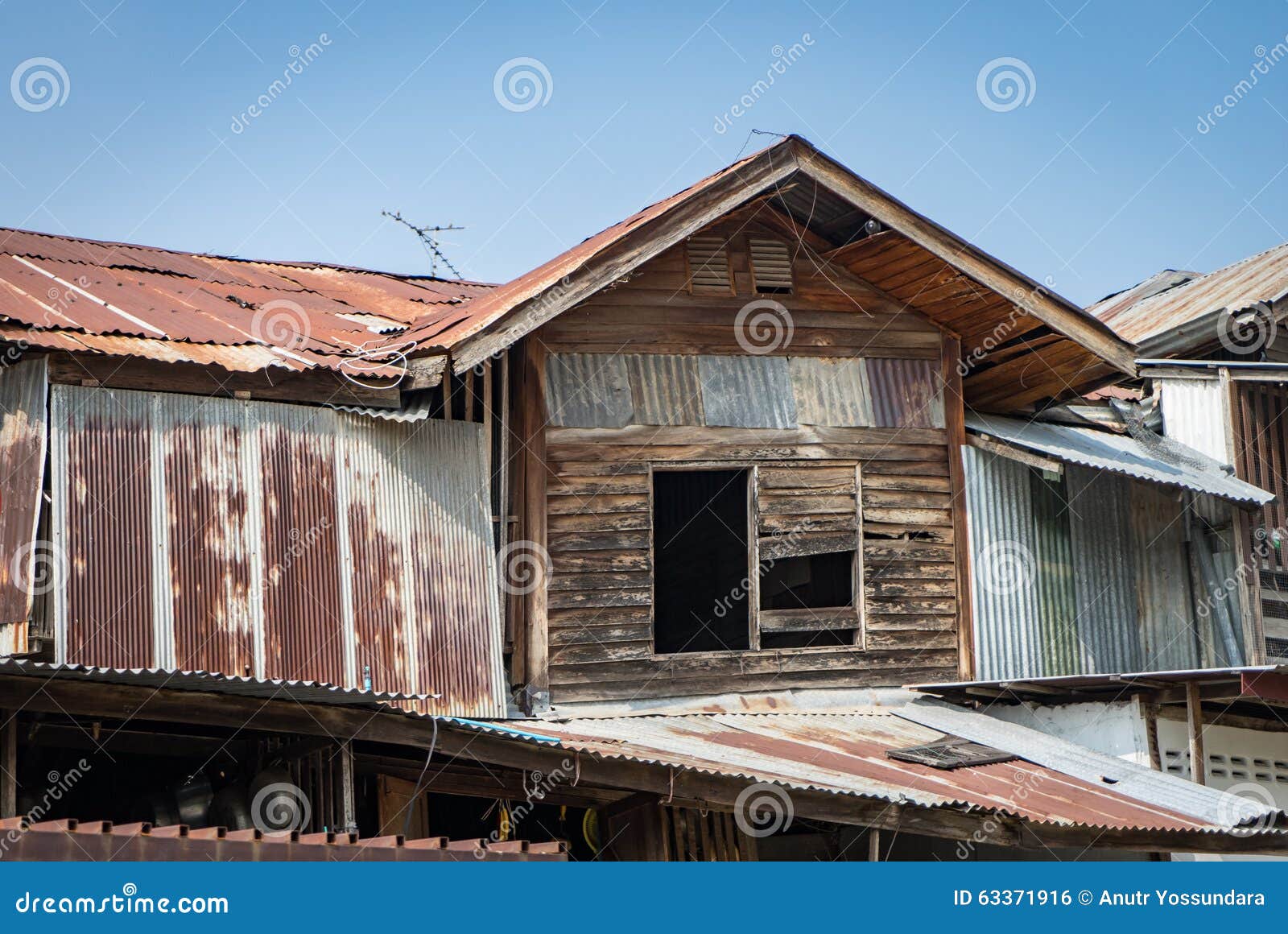 Poor Rustic House With Huge Wooden Windows Frames In Historical City ...