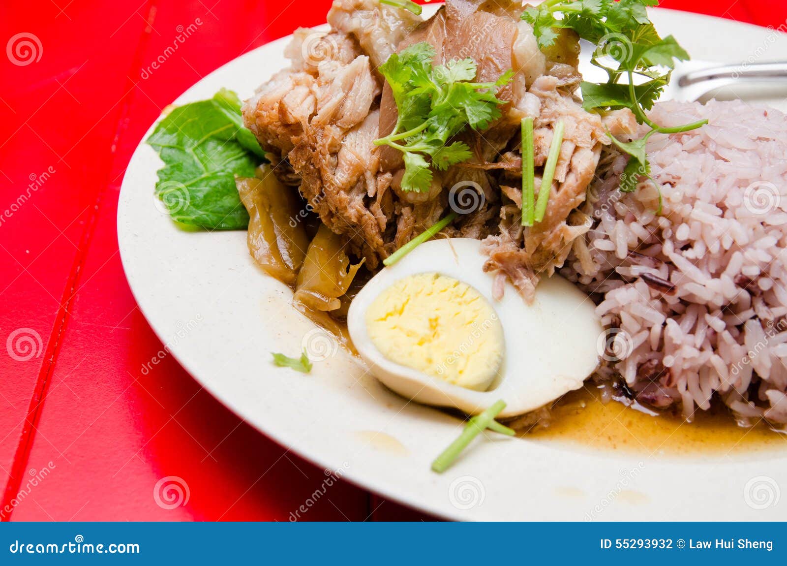 Thai Pork Leg Rice with Egg Stock Photo - Image of thai, streetfood ...