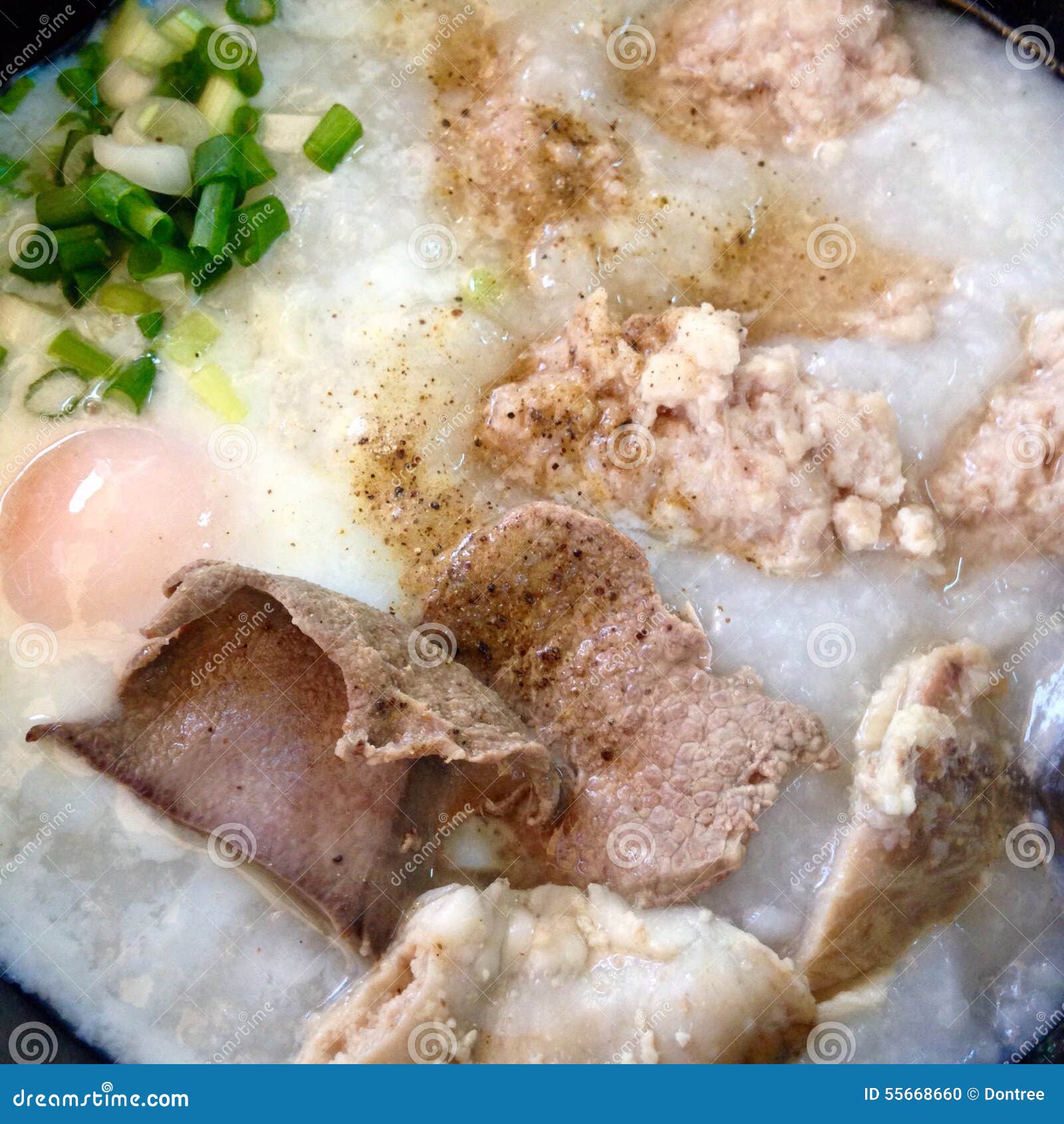 Thai Porridge Rice Topping with Egg and Entrails Stock Photo - Image of ...