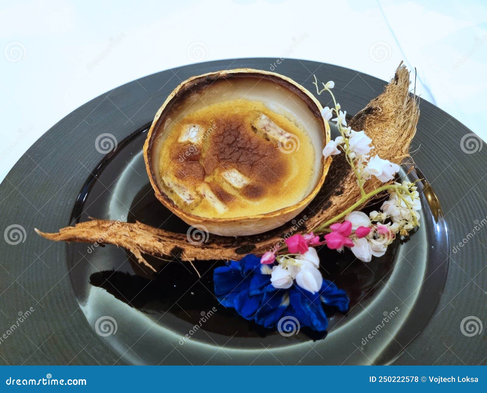 Thai Pudding Served in a Coconut Shell Stock Photo - Image of peanut ...