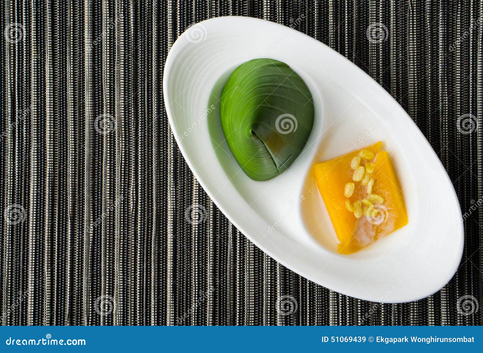Thai Pyramid Dessert with Mango Sticky Rice Stock Image - Image of ...