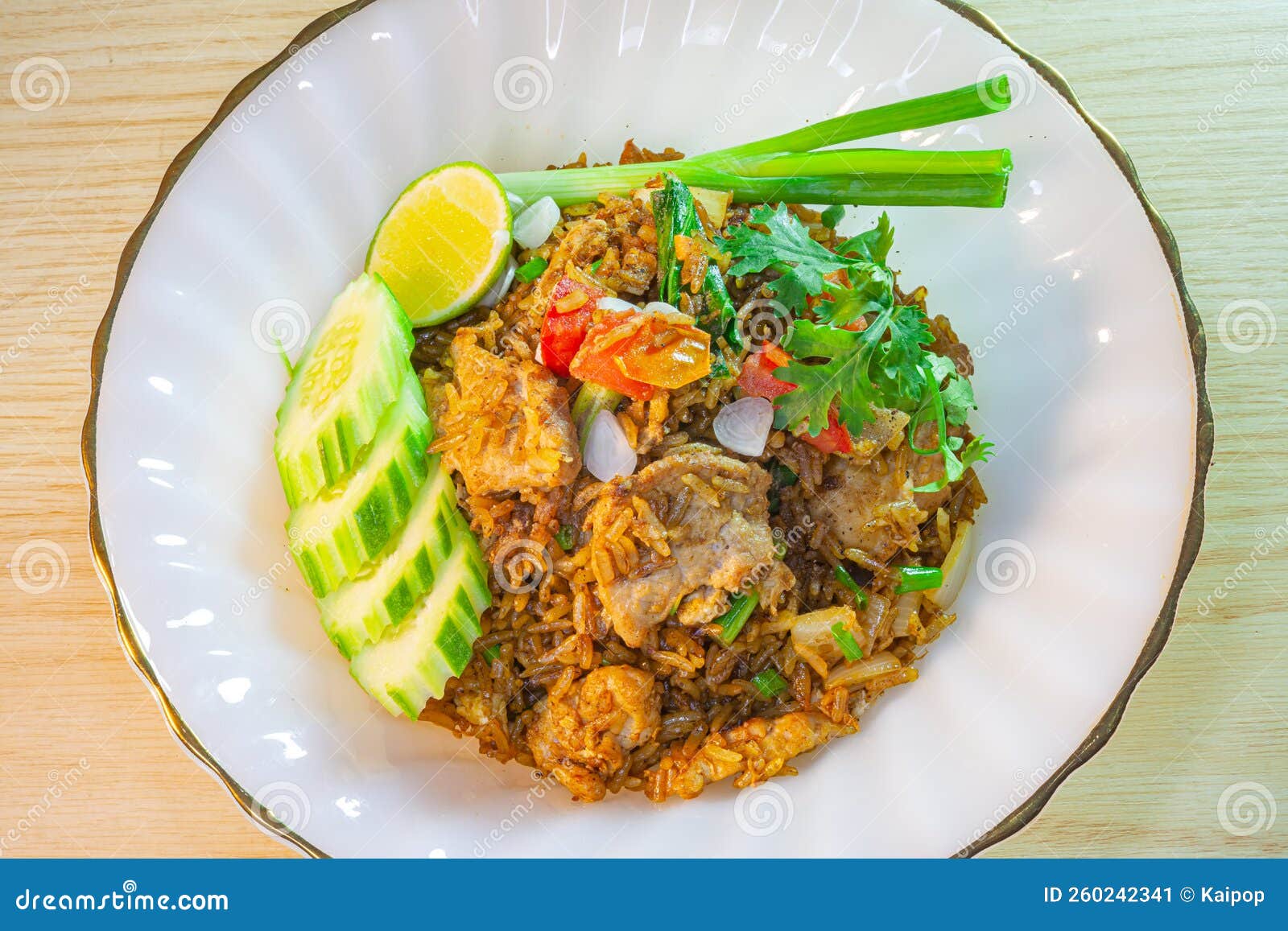 Thai Railway Fried Rice on a White Plate Stock Image - Image of ...