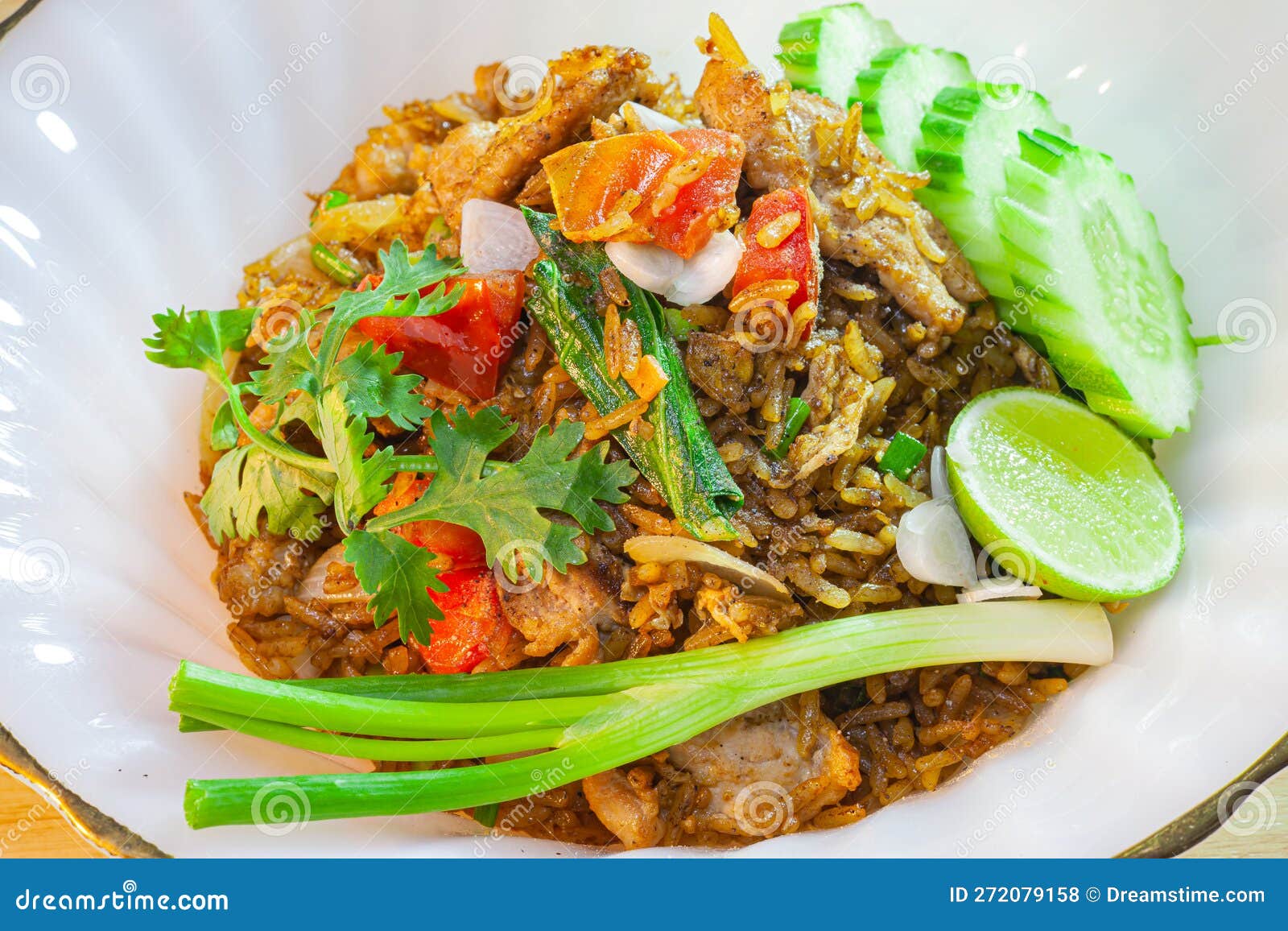 Thai Railway Fried Rice on a White Plate Stock Photo - Image of ...