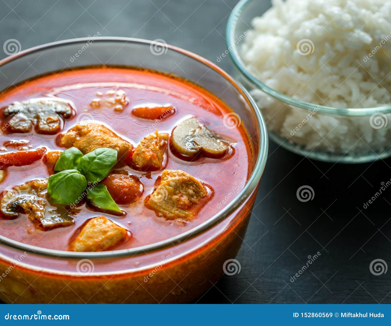 Thai Red Chicken Curry with White Rice Stock Image - Image of ...
