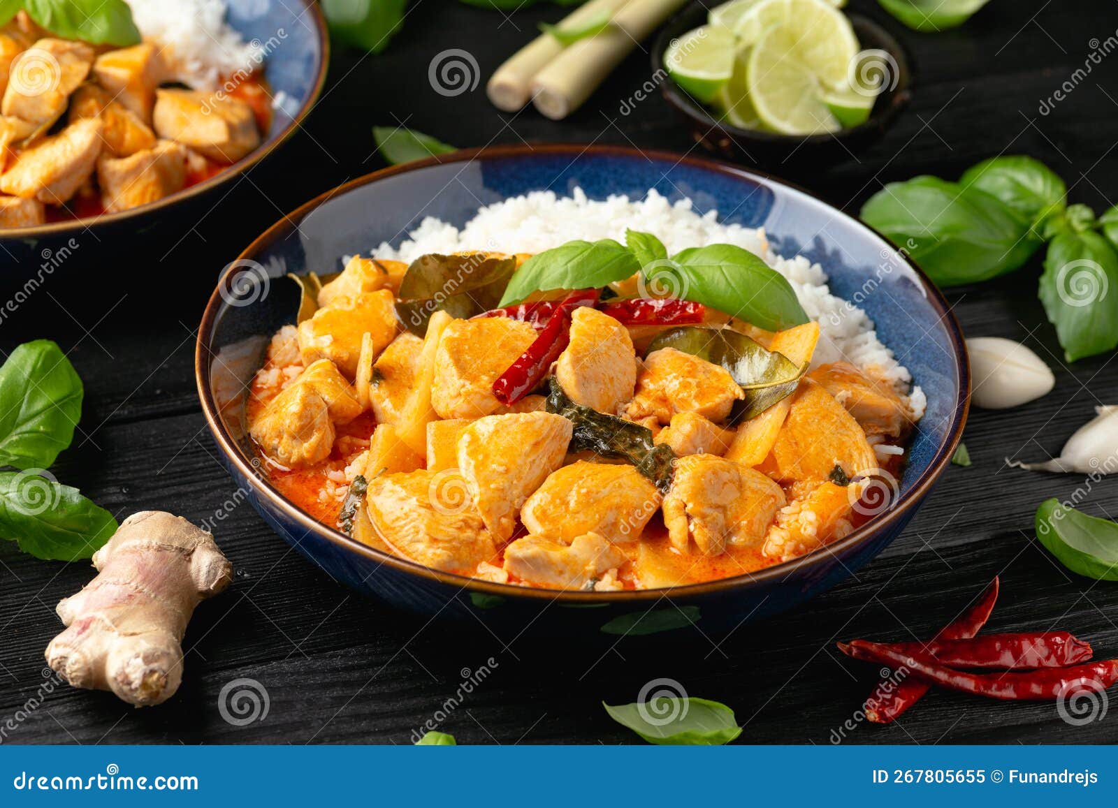 Thai Red Curry with Chicken, Vegetables and Rice Stock Image - Image of ...