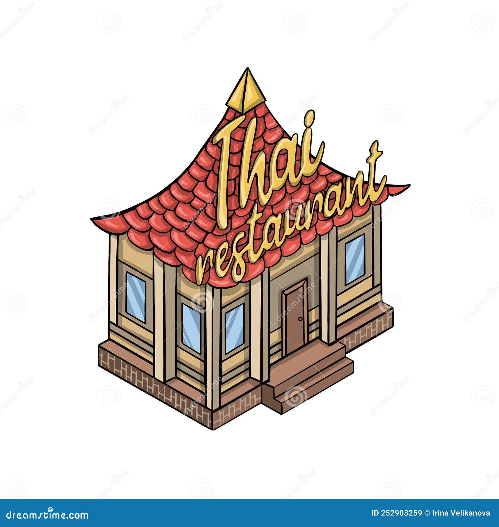 Thai Restaurant Buildings and Architecture Vector Illustration Stock ...