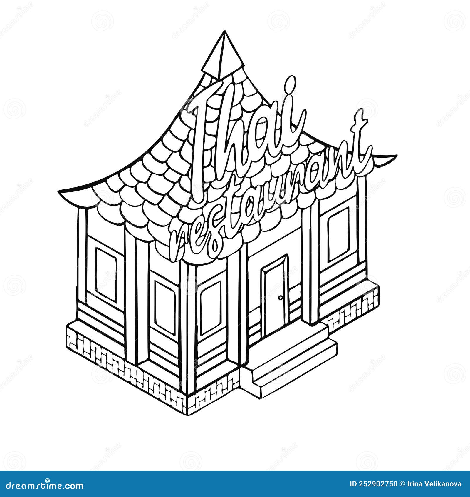 Thai Restaurant Buildings Sketch Drawing Architecture Illustration ...