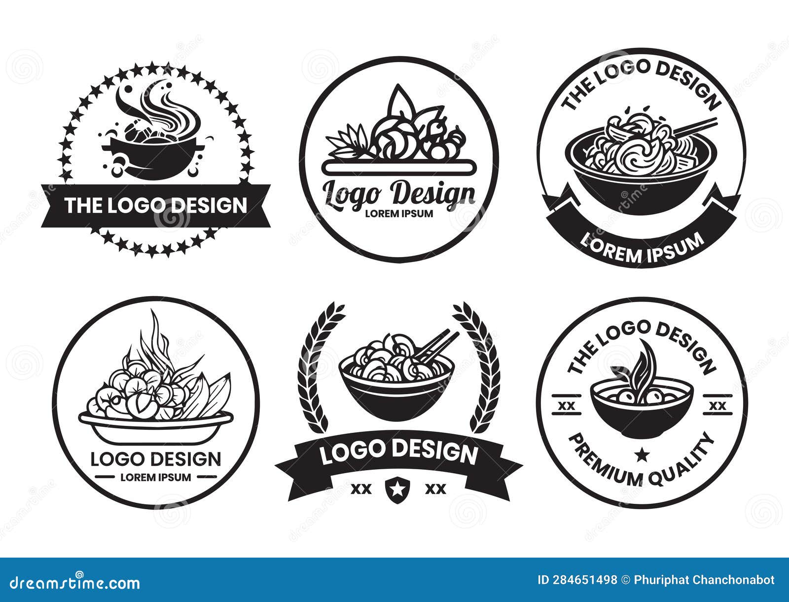 Thai Restaurant Logo in Flat Line Art Style Stock Vector - Illustration ...