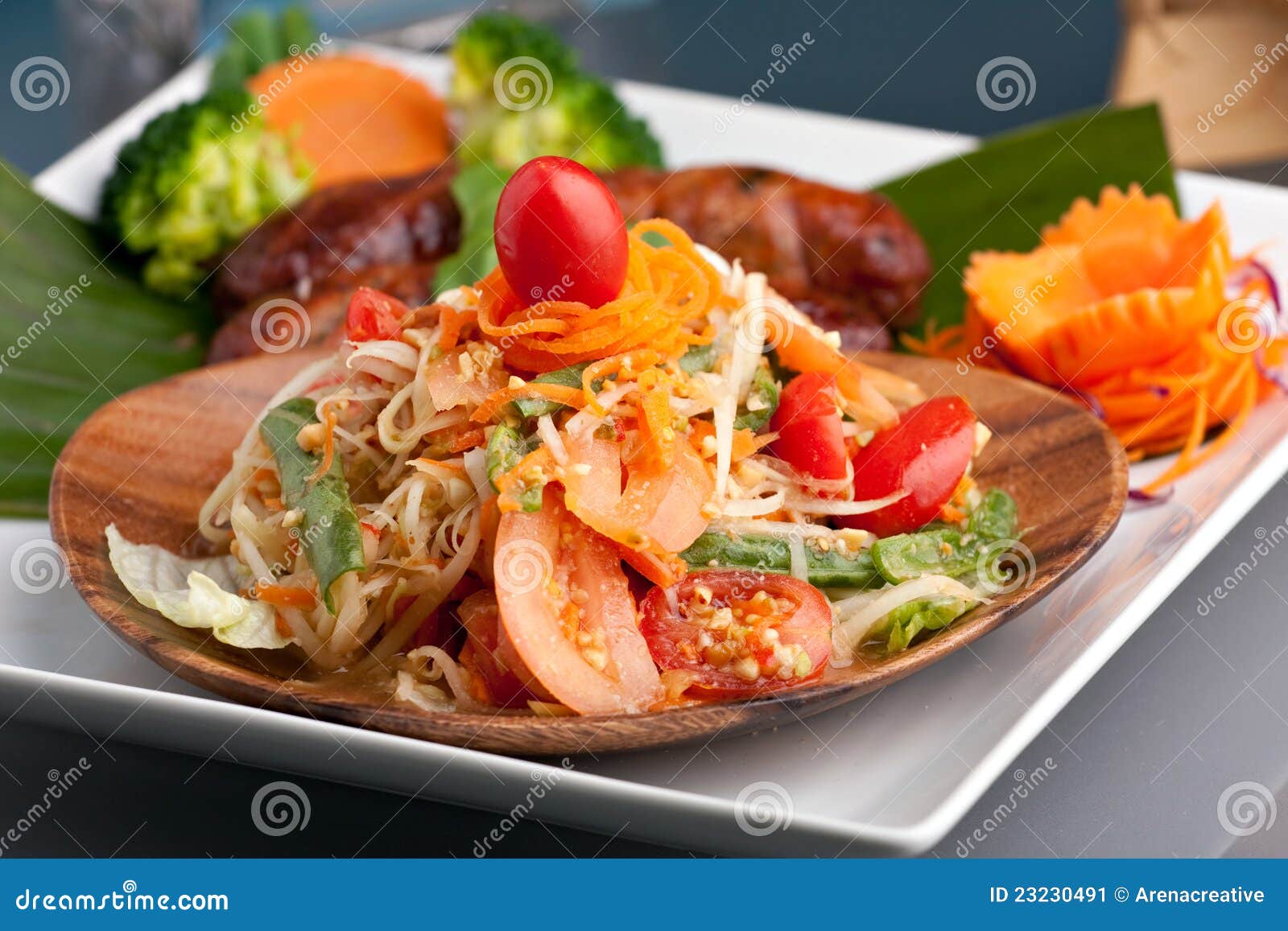 Thai Sausage with Som Tum Salad Stock Image - Image of cuisine, asian ...