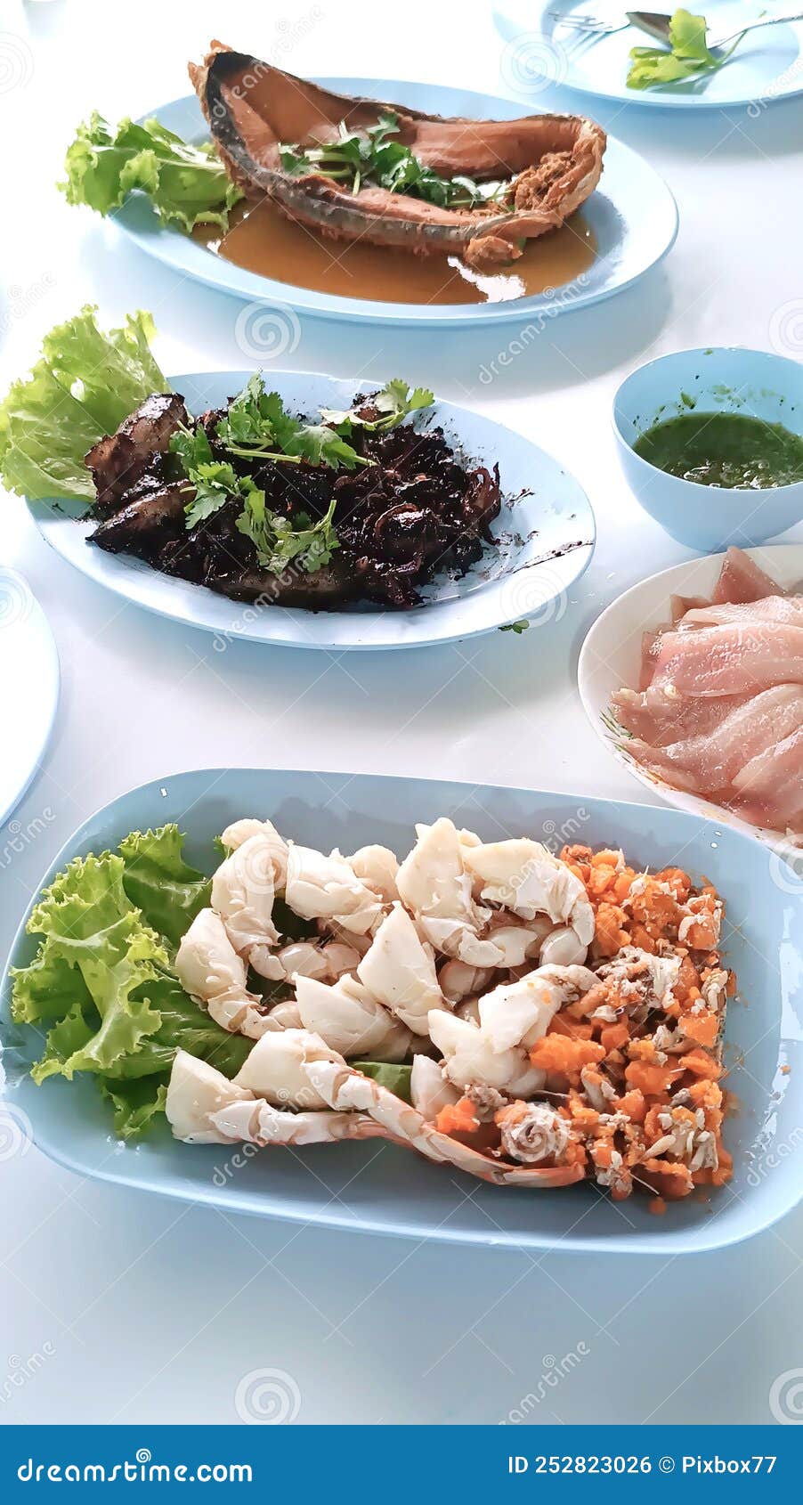 Thai Seafood Cuisine Menu on Table Stock Photo - Image of eggs, table ...