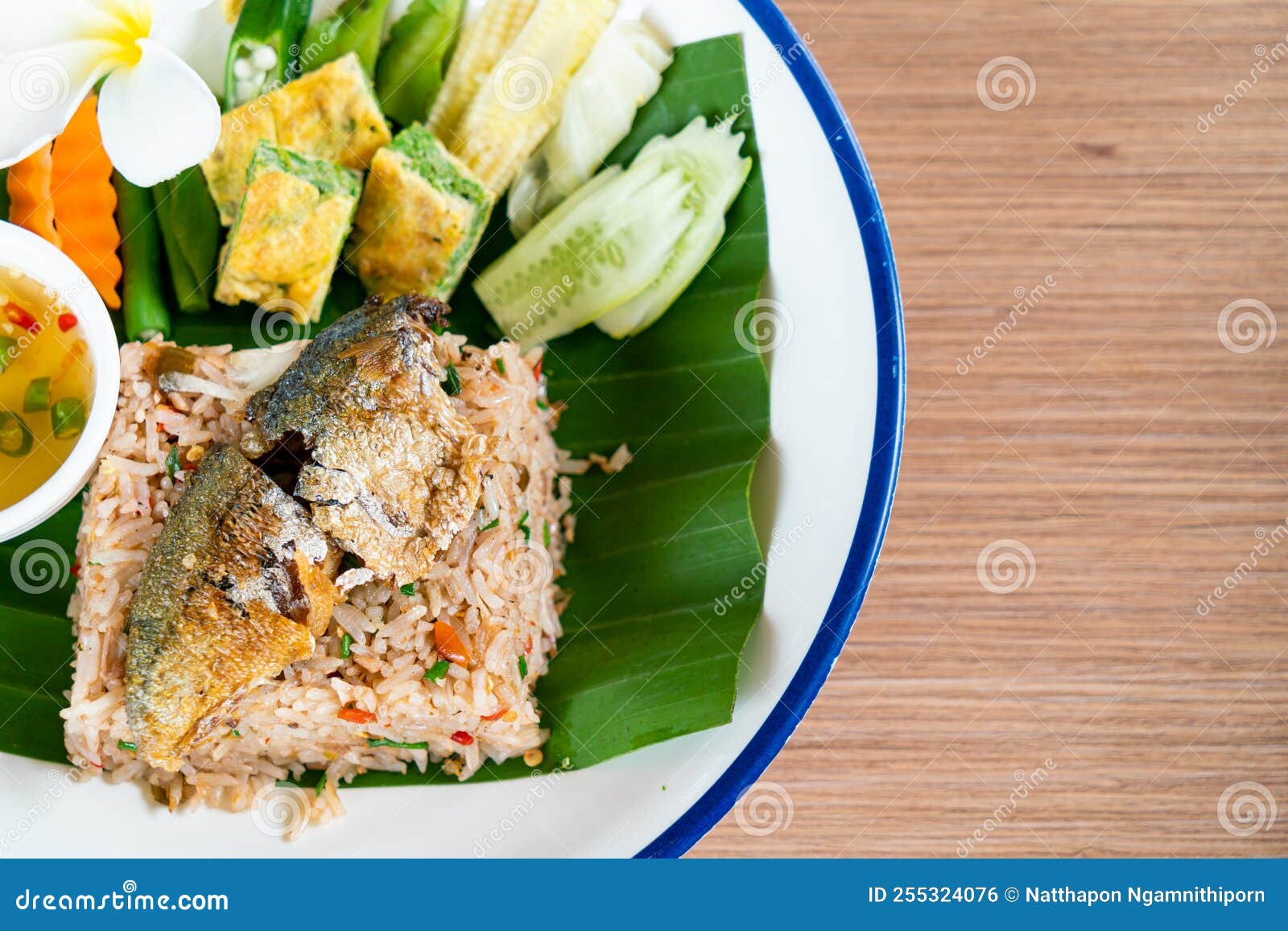 Thai Shrimp Paste Fried Rice with Fried Mackerel Stock Photo - Image of ...