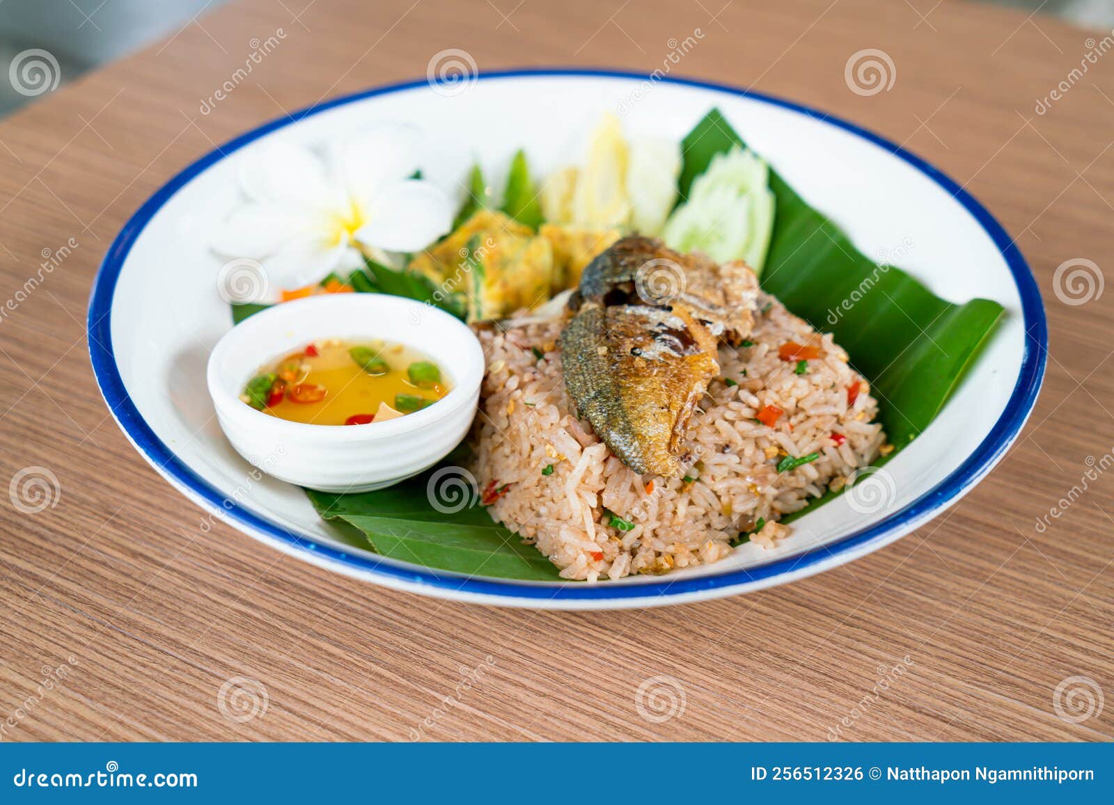 Thai Shrimp Paste Fried Rice with Fried Mackerel Stock Photo - Image of ...