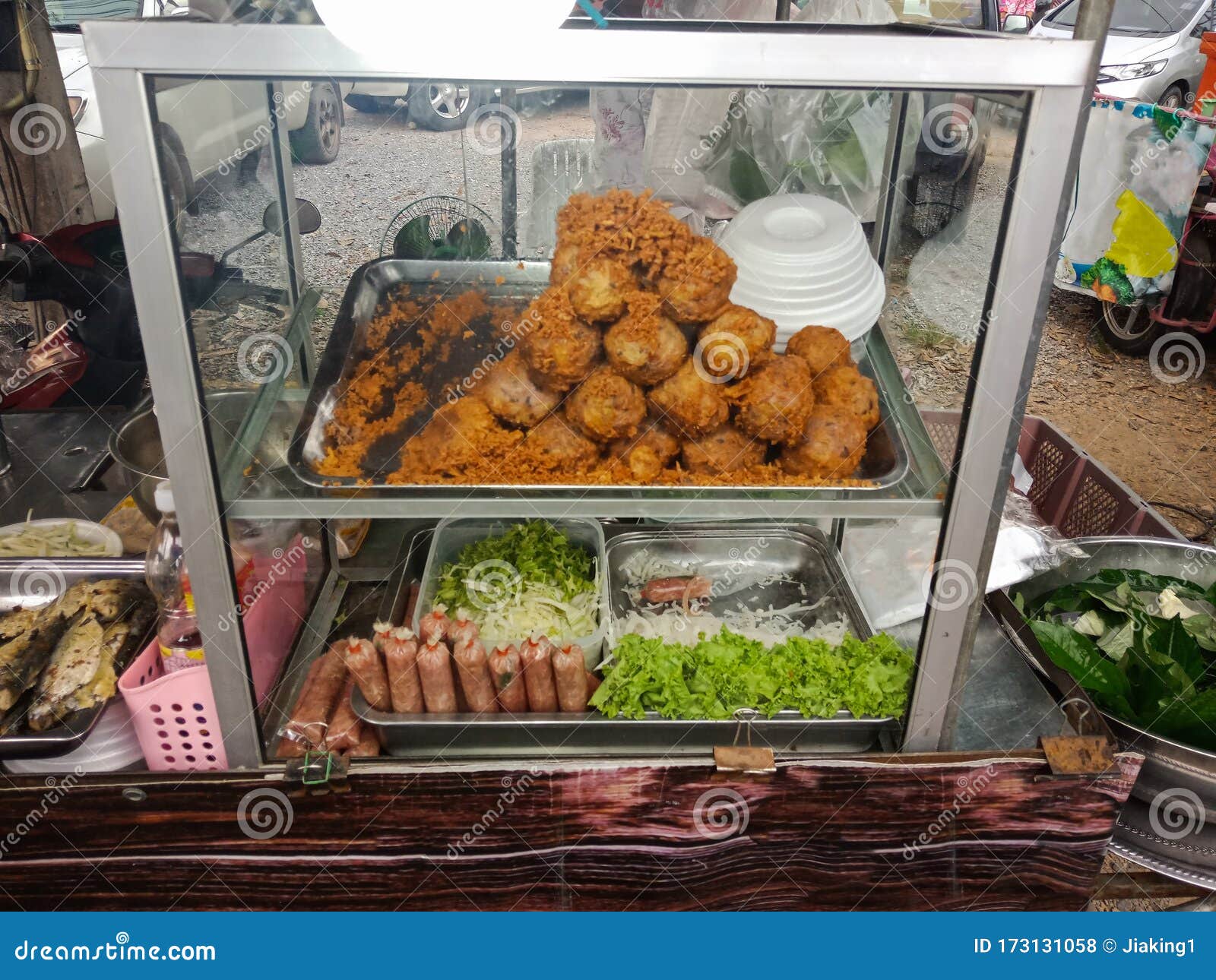 Thai Sour Pork with Fried Rice Stall Stock Photo - Image of diet ...