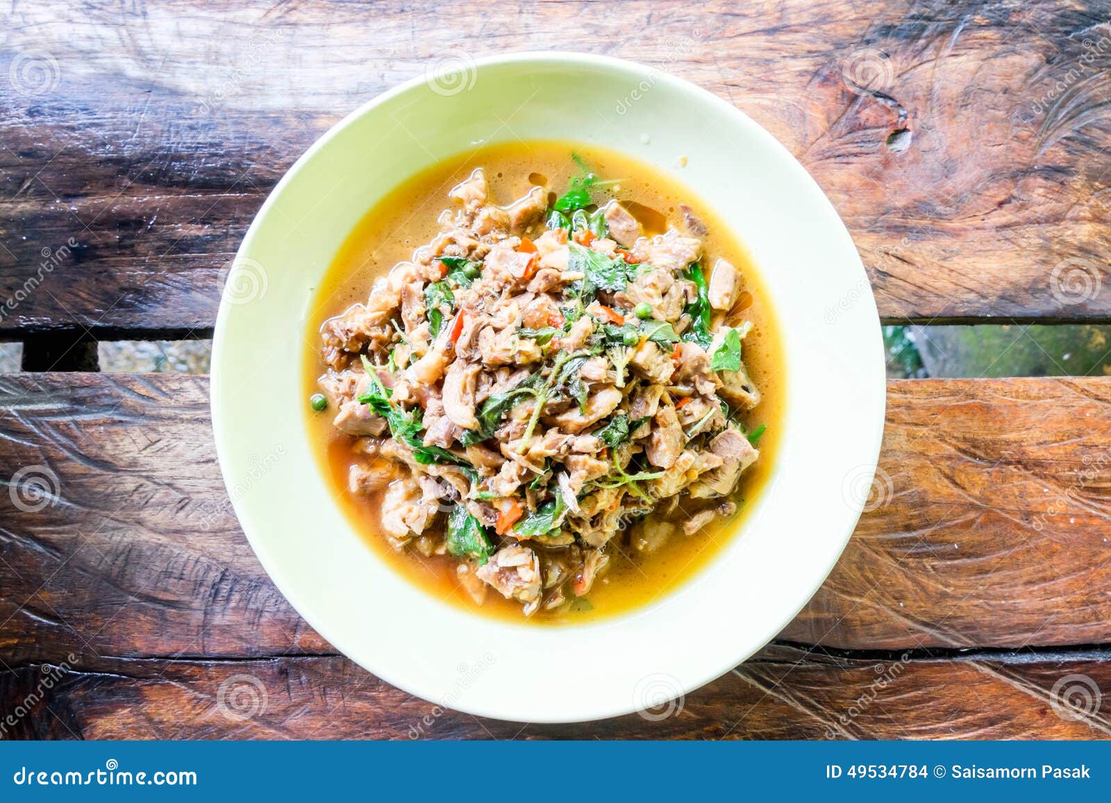 Thai spicy duck with basil stock photo. Image of cooking - 49534784