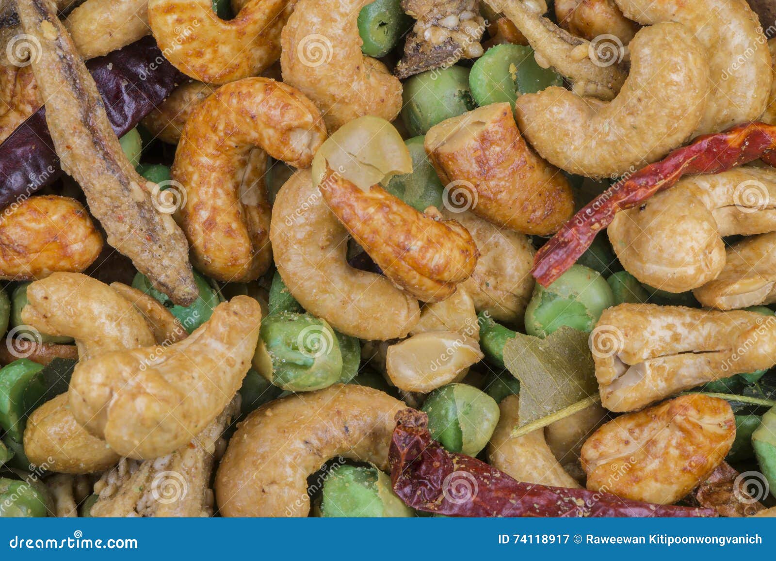 Thai Spicy Mixed Nuts Background, Closed-up Stock Image - Image of ...