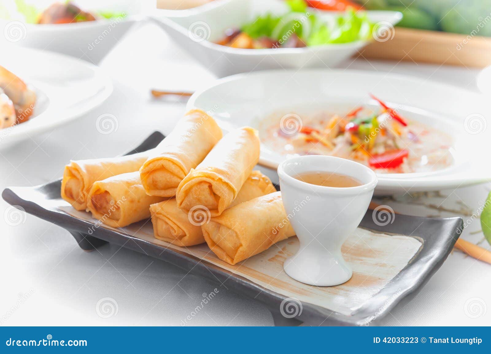 Thai Spring Rolls with Sauce on Dish Stock Image - Image of snack ...