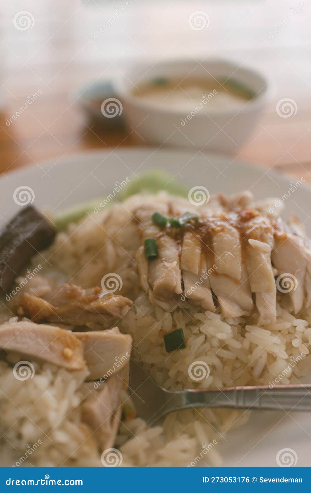 Thai Steamed Rice Topped with Chicken. Stock Photo - Image of diet ...