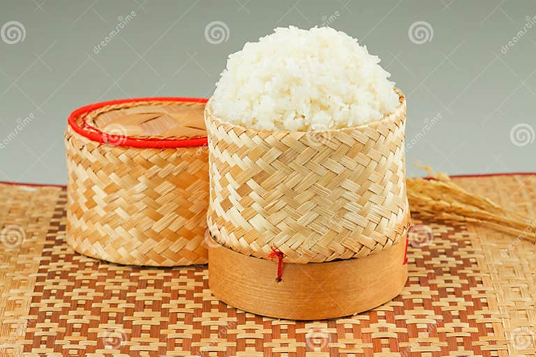Thai Sticky Rice Box Isolated Stock Photo - Image of thai, cooking ...