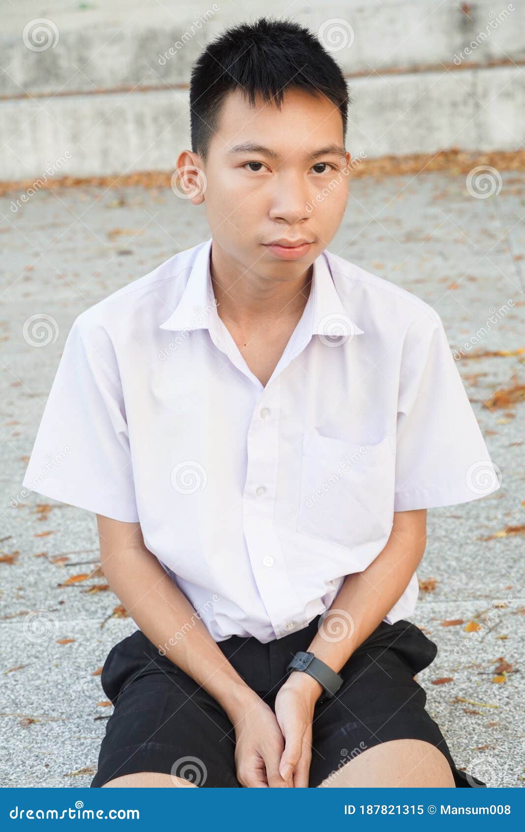 Thai student in uniform stock image. Image of posing - 187821315