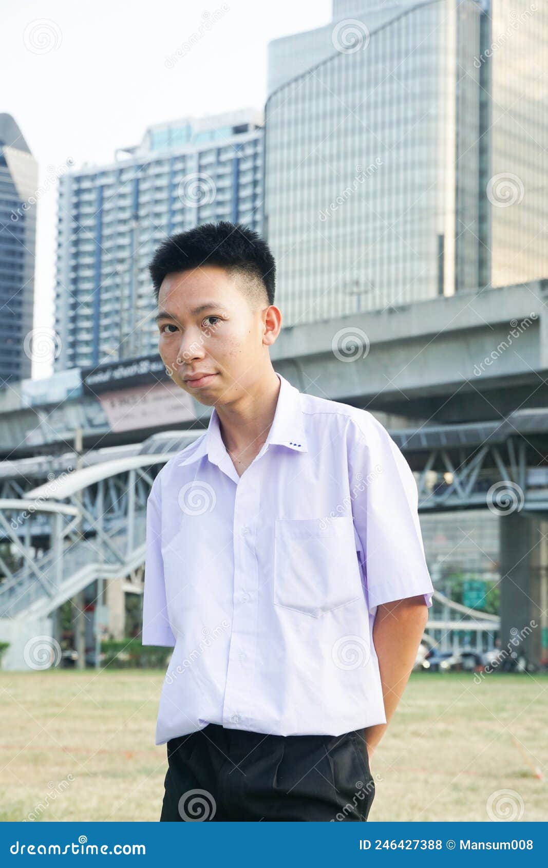 Thai student in uniform stock photo. Image of hair, smile - 246427388