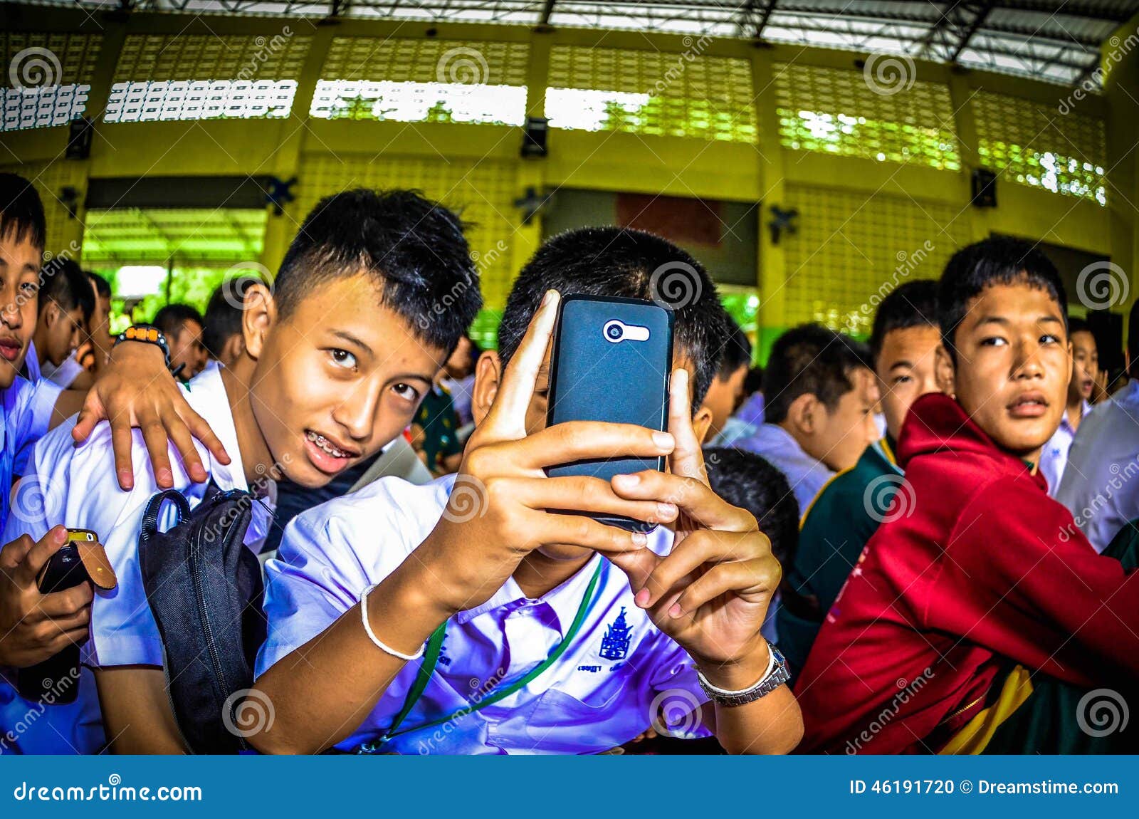 Thai Student Use Mobile Phone Take a Photo. Editorial Image - Image of ...