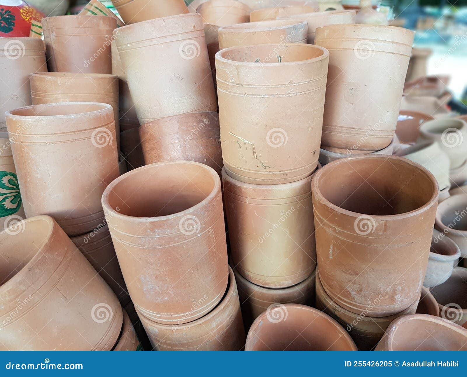 Thai Style Clay Basin Pots on the Clay Stock Image - Image of drink ...