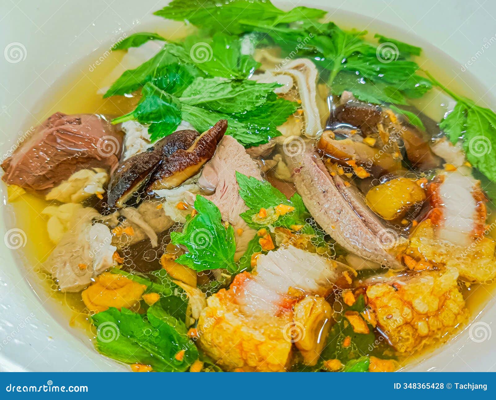 Thai Style Clear Soup with Congealed Pork Blood Stock Photo - Image of ...