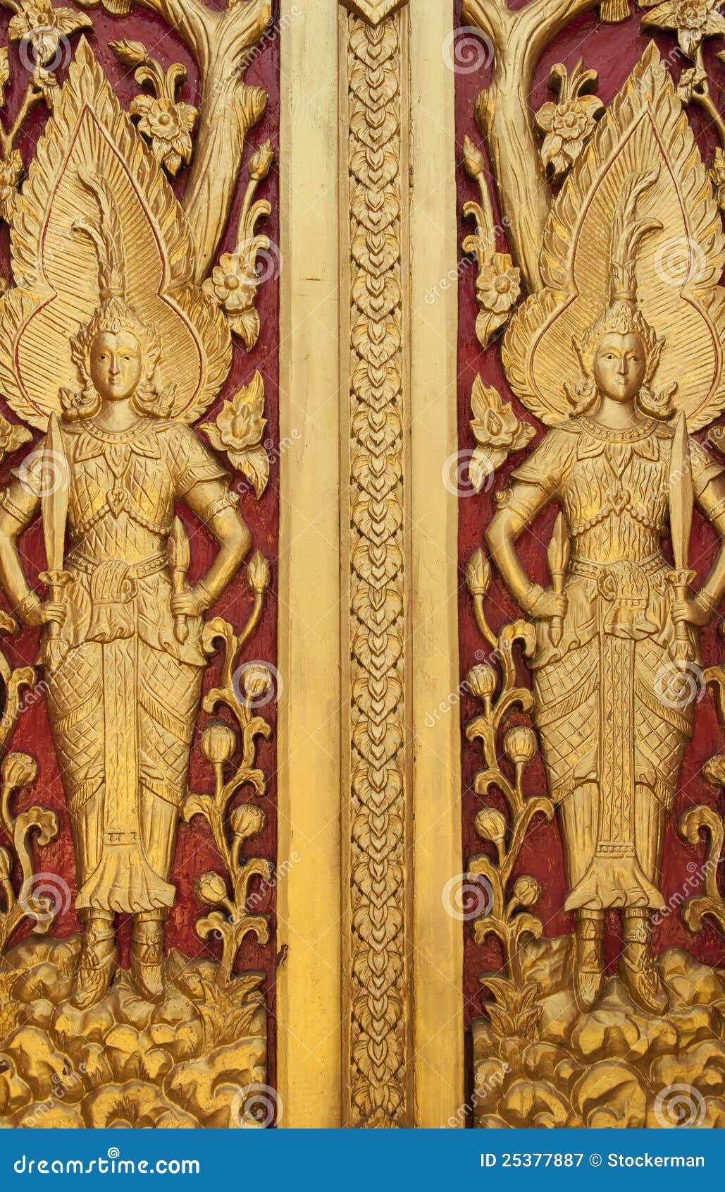 Thai Style Golden Deva Carving Stock Image - Image of holy, pattern ...