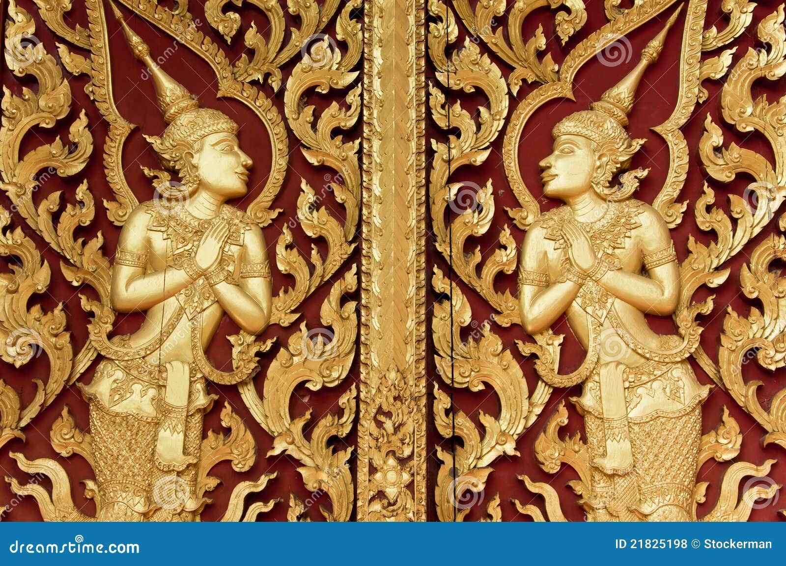 Thai Style Golden Deva Carving on Wood Stock Photo - Image of deva ...